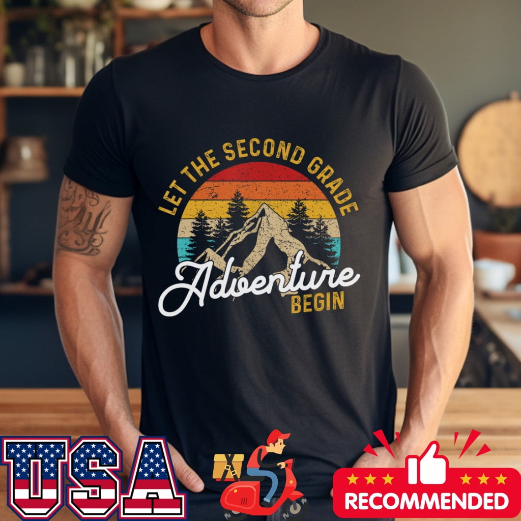 Retro Let the Second Grade Adventure Begin Teachers Students Black T ...