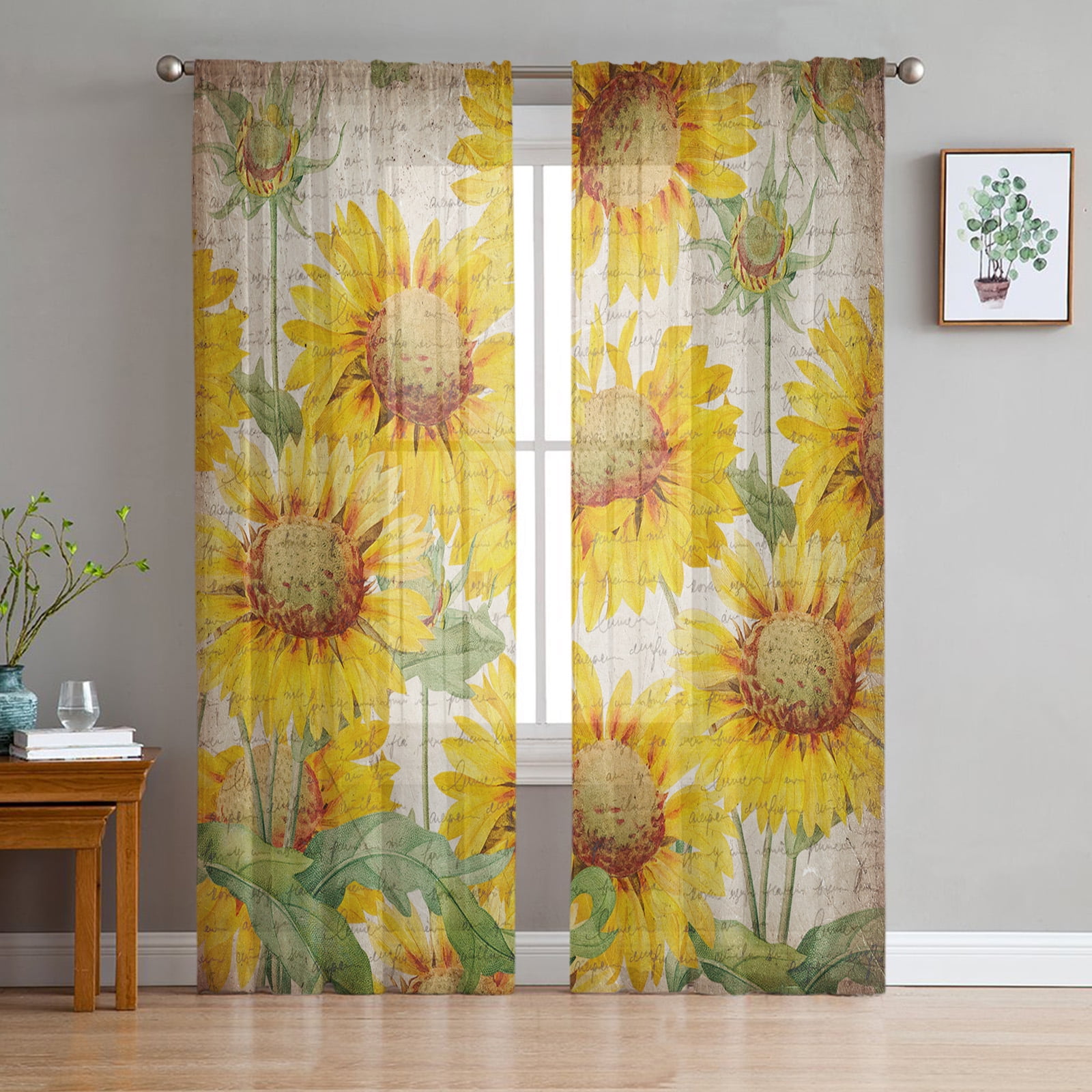 Retro Letter Zoo Sunflower Window Curtains Bedroom Modern Drape Sheer ...