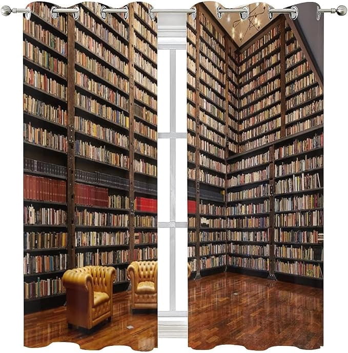Retro Library Blackout Curtains For Bedroom/Living Room, Simulation ...