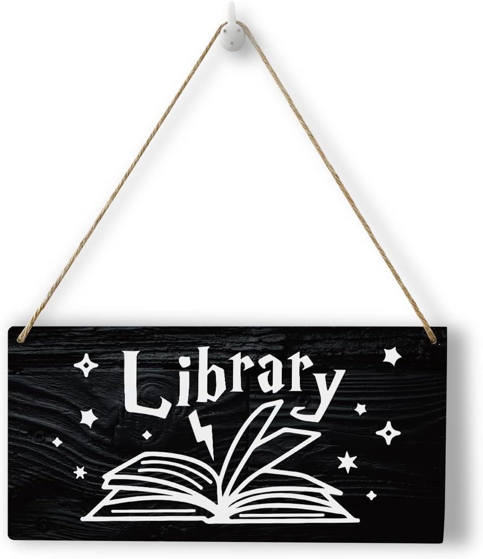 Retro Library Sign Wood Wall Art Home Farmhouse Wall Hanging Decor ...
