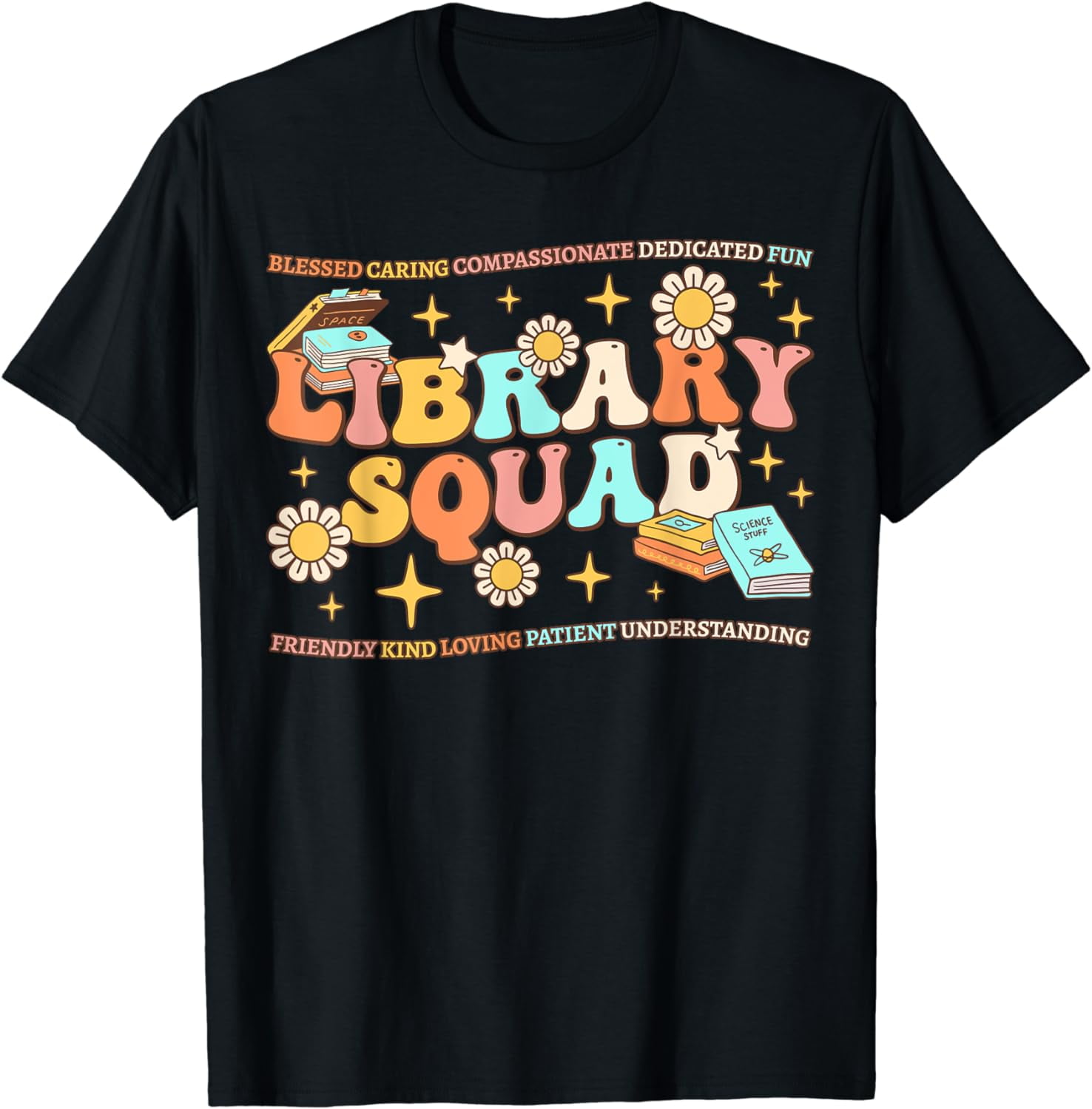 Retro Library Worker Designs Library Squad Team Groovy T-Shirt ...