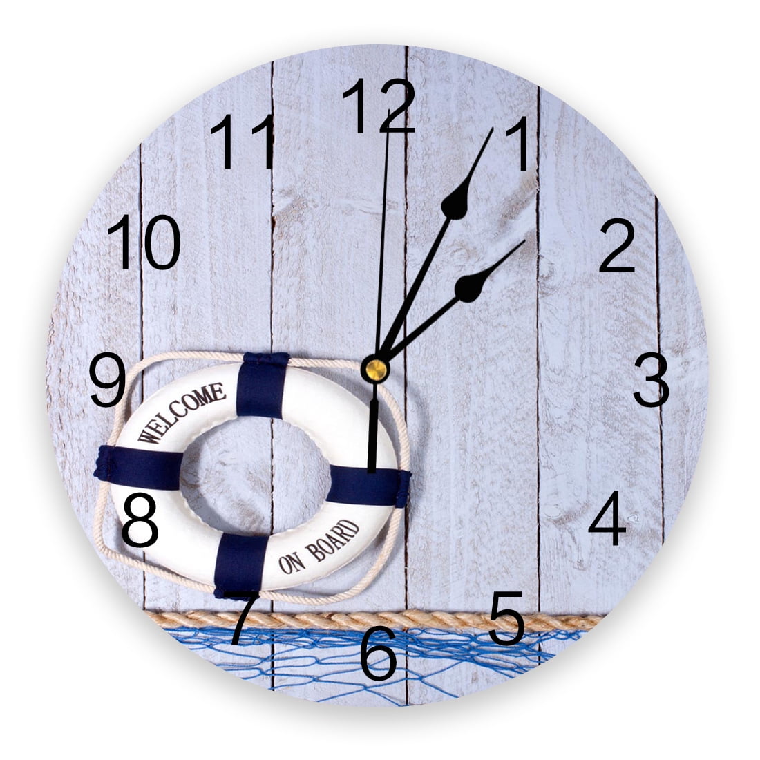 Retro Lifebuoy Fishing Net Plank Wall Clock Home Decor Bedroom Silent ...