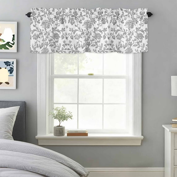Retro Light Grey Farmhouse Floral Valances for Windows,Rod Pocket ...