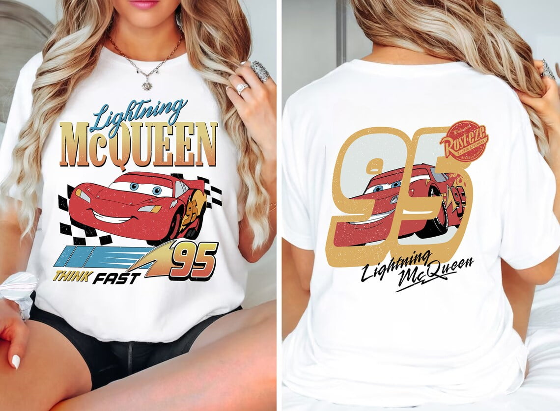 Retro Lightning McQueen 95 Double Sided Comfort Colors Shirt, Disney Cars Rusteze T-shirt ...