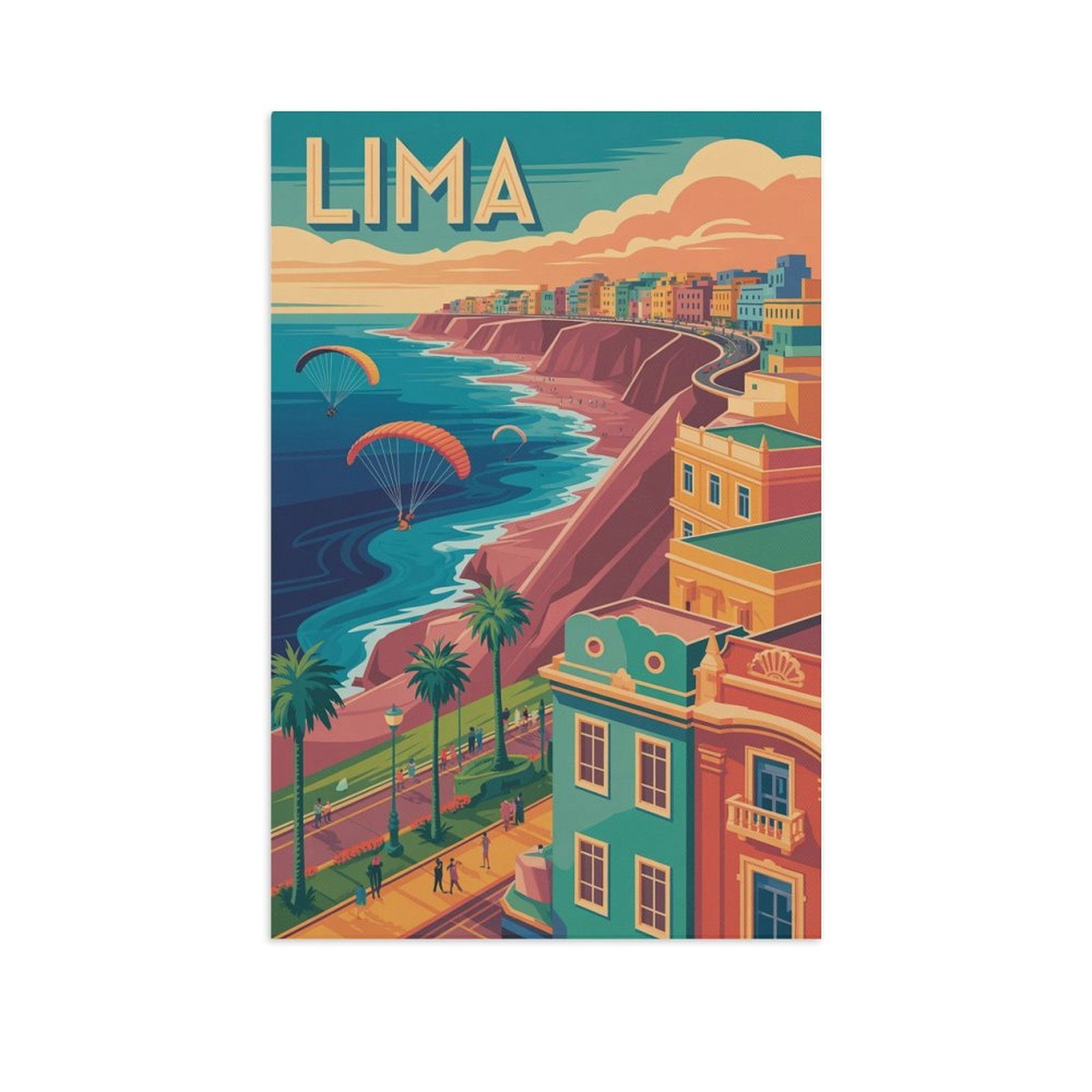 Retro Lima Peru City Travel Poster Featuring Miraflores And Ocean ...