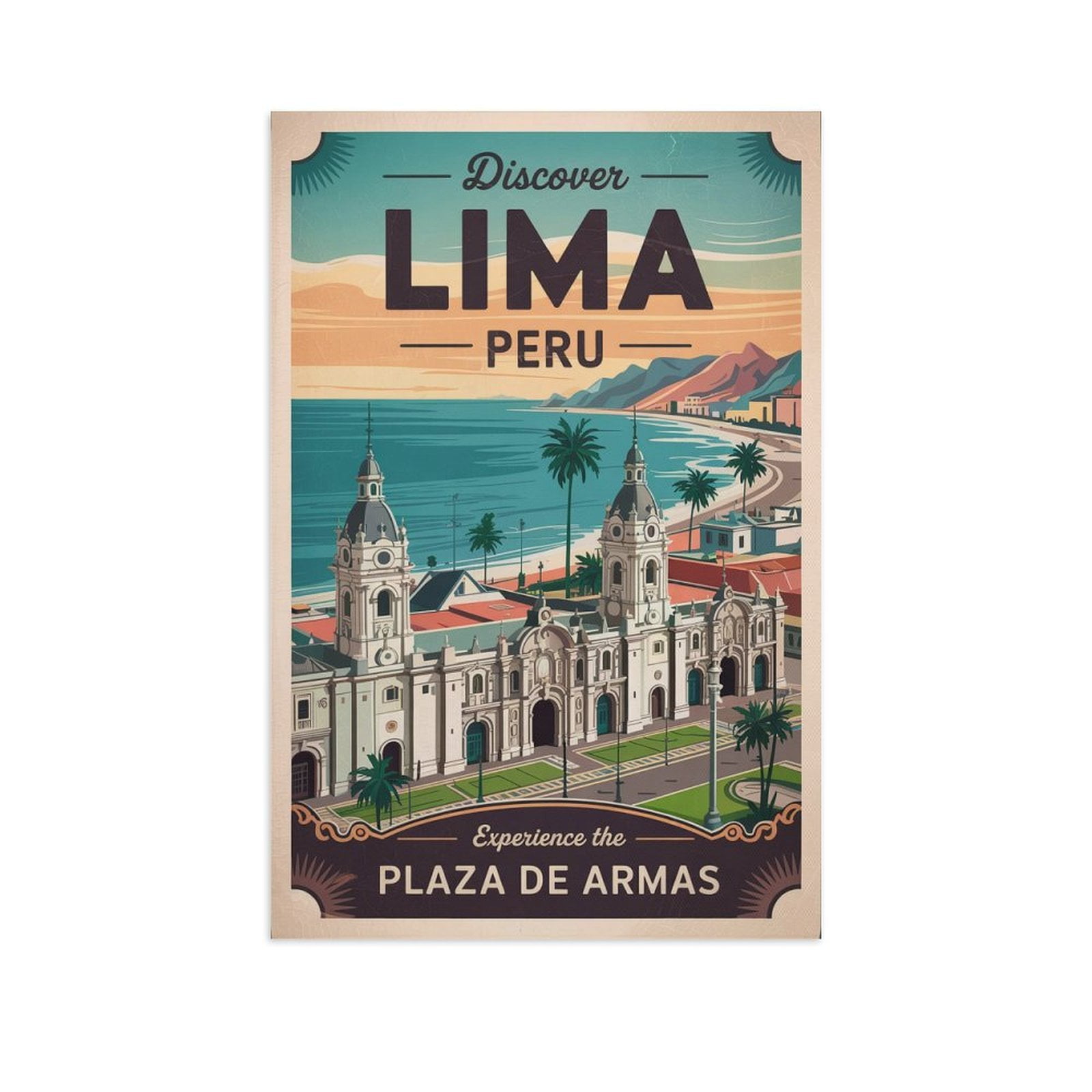Retro Lima Poster Vintage Peru Tourism Art with Coastal Charm Canvas ...