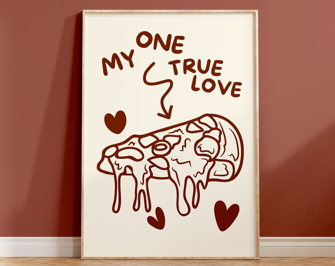 Retro Line Art Pizza Kitchen Print - Food Wall Art, Artisan Sketch ...
