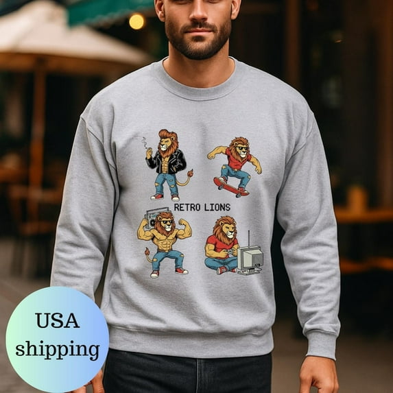 Retro Lions Sweatshirt, Vintage Lion Graphic Crewneck, 90s Cartoon ...