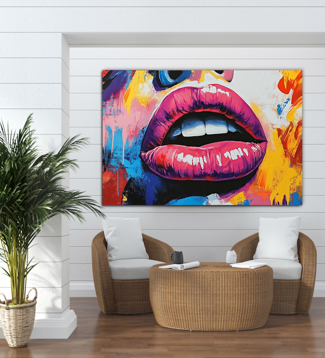 Retro Lips Pop Art, Colorful Modern Wall Art, Bold Lip Poster, Trendy ...
