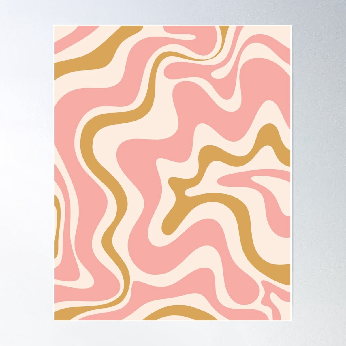 Retro Liquid Swirl Abstract Pattern Blush Pink Mustard Cream Poster ...