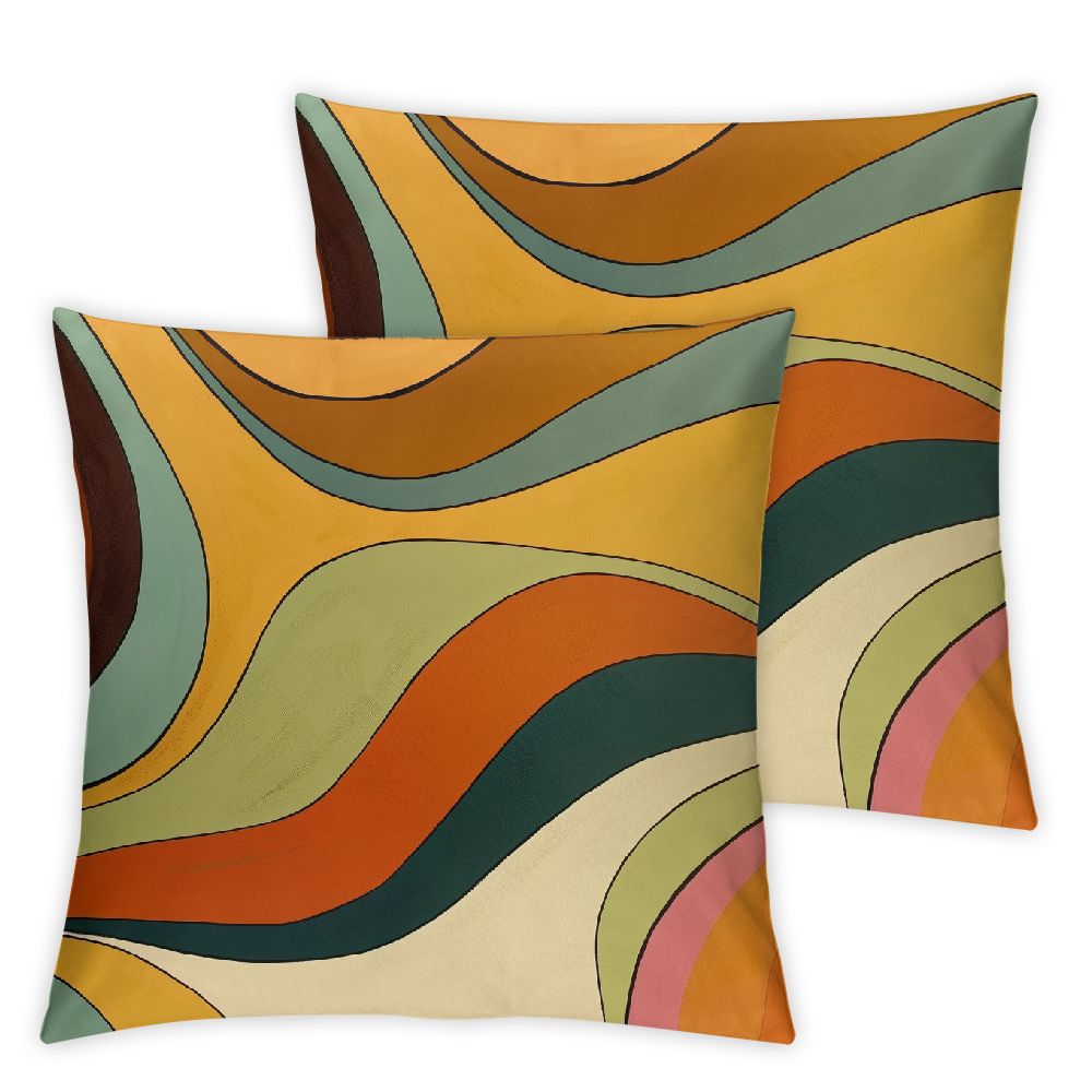 Retro Liquid Swirl Rainbow Aesthetic Boho Burnt Orange Throw Pillow, 1 set of 2 pieces, various ...