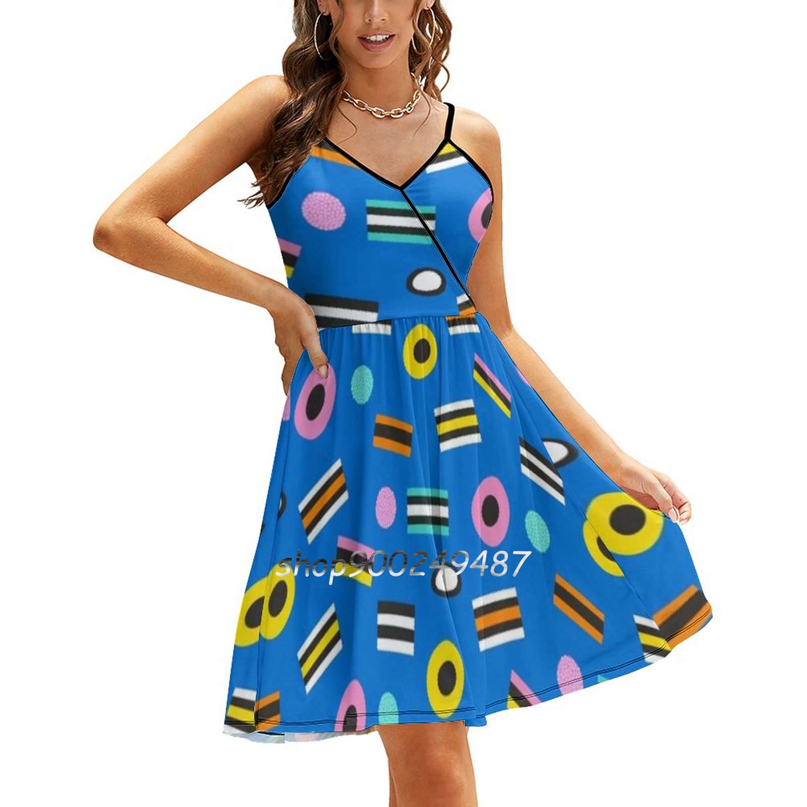 Retro Liquorice Square Neck Dress Sweet Summer Dress Women Elegant ...