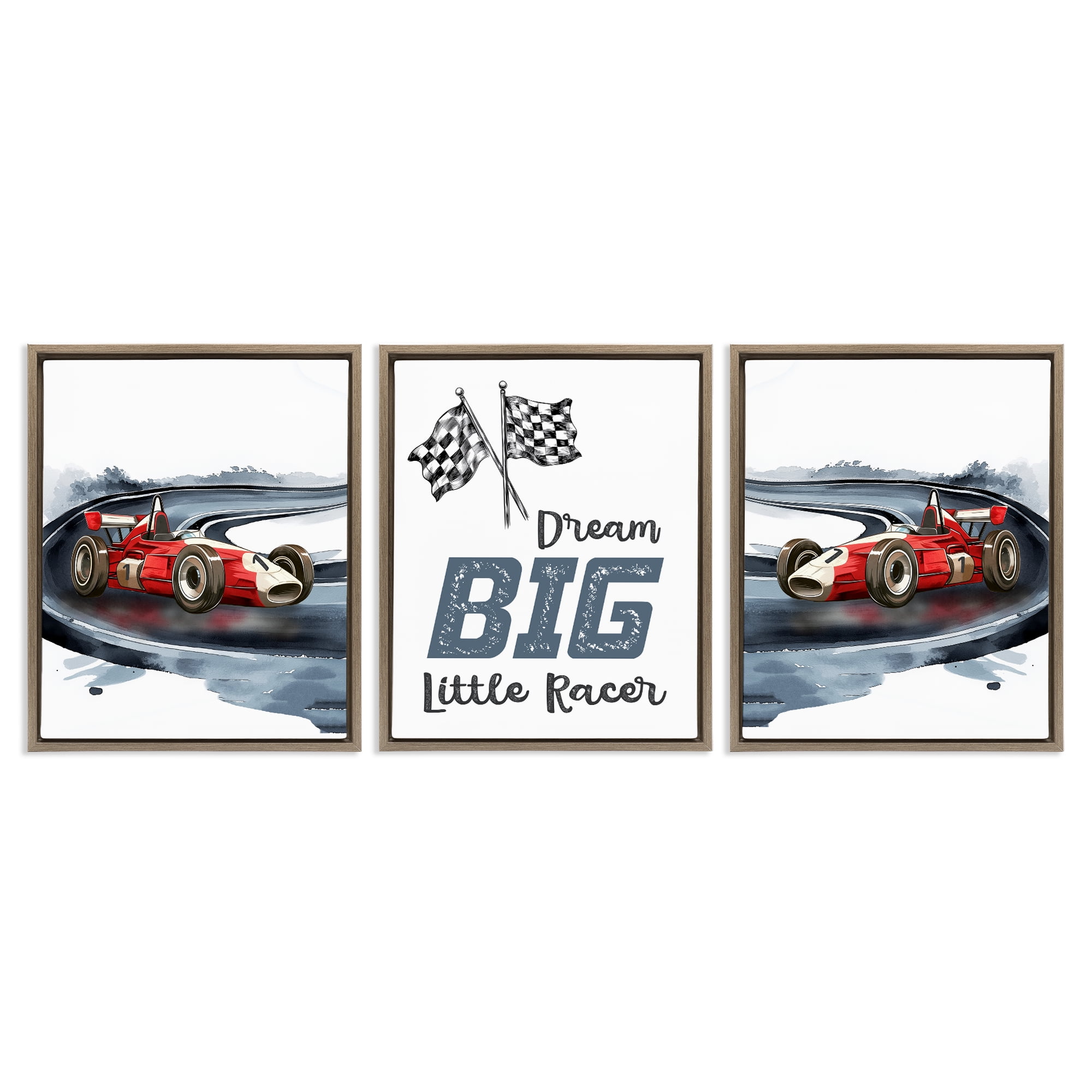 Stupell Industries Retro Little Racer Cars 3 Piece Brown Framed Floater ...