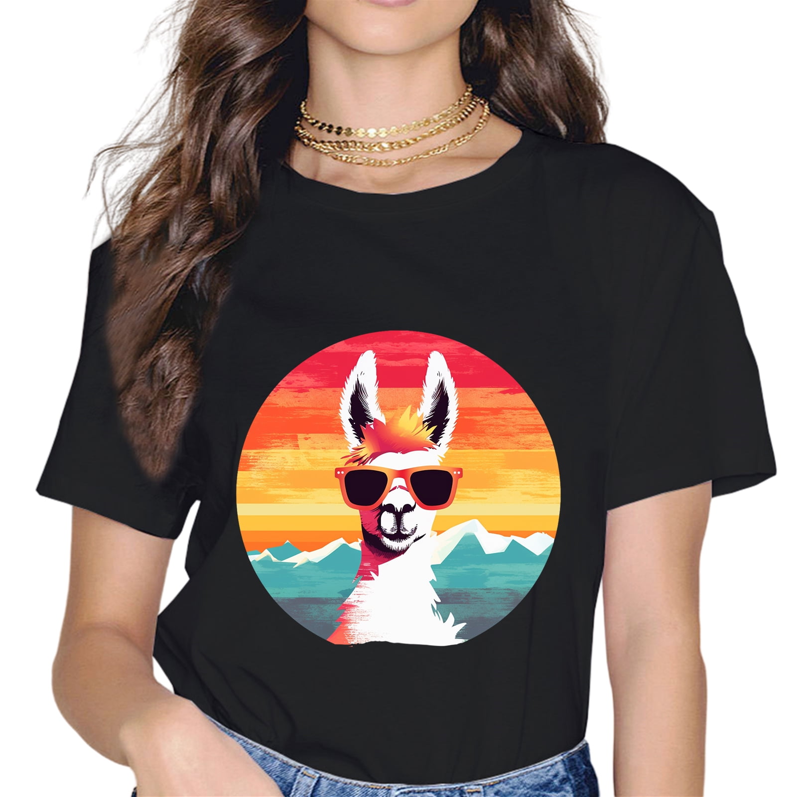 Retro Llama Vintage Alpaca With Glasses T-Shirt - Walmart.com