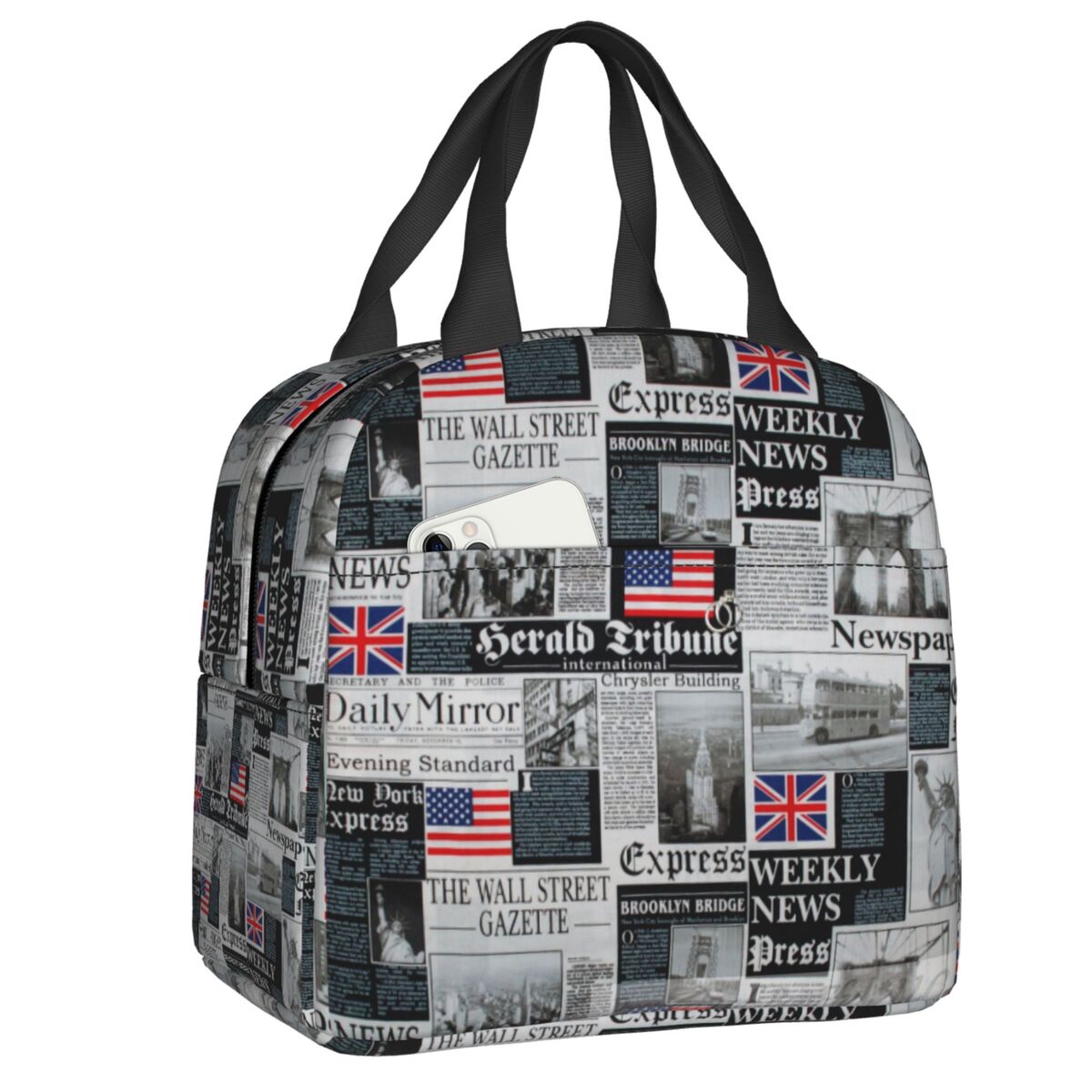 Retro London British Pattern Insulated Lunch Bag UK United Kingdom ...