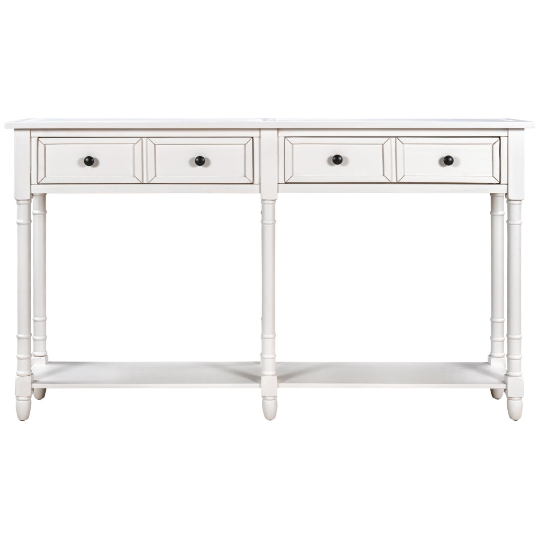 Retro Long Console Table with 2 Large Drawers and Bottom Shelf, Elegant ...
