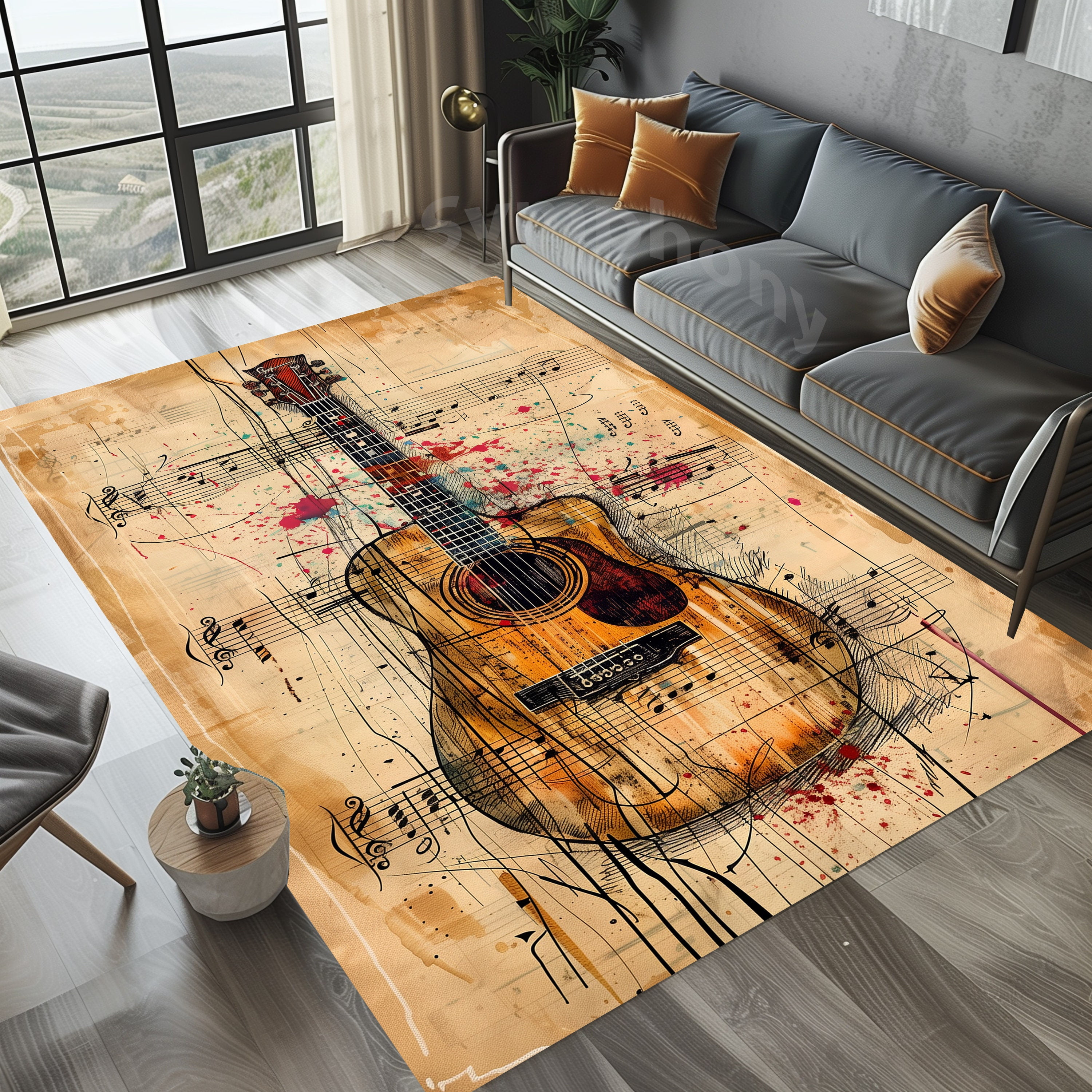 Retro Look Guitar Illustration Rug 4x6 ft = 120x180 cm - Walmart.com