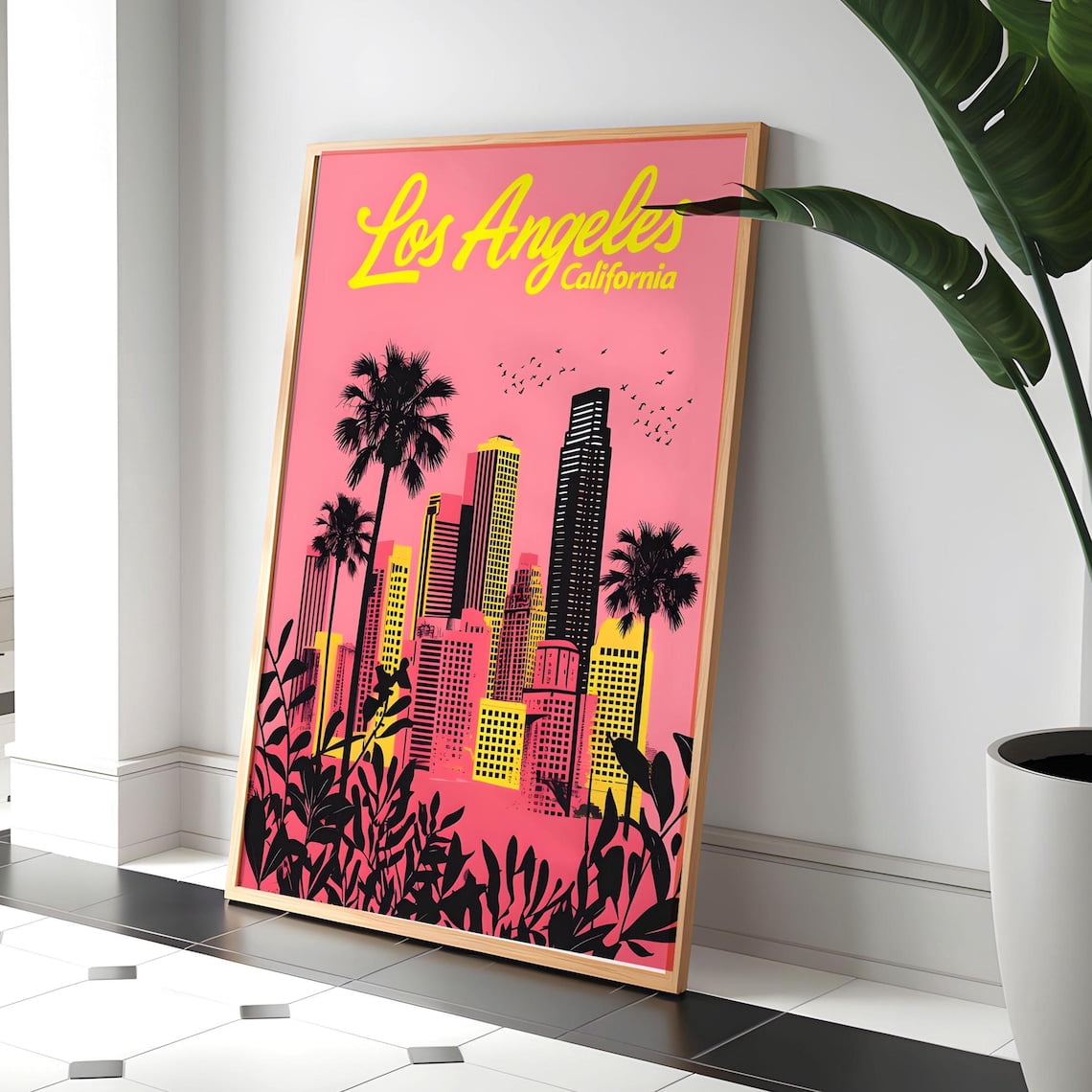 Retro Los Angeles California Mounted Framed Poster - Stylish Wall Art ...