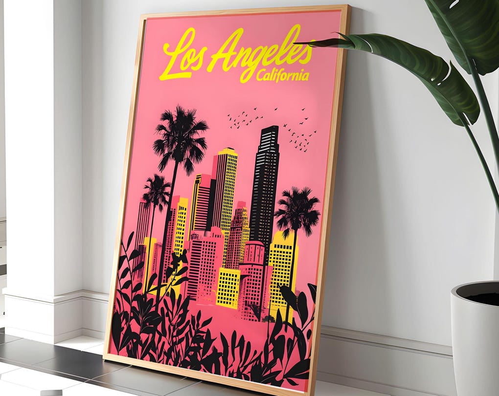 Retro Los Angeles California Mounted Poster - Stylish Wall Art Decor ...