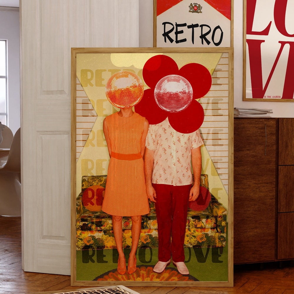 Retro Love, Magazine Poster, 70S Wall Print, Red Wall Art, Disco Ball ...