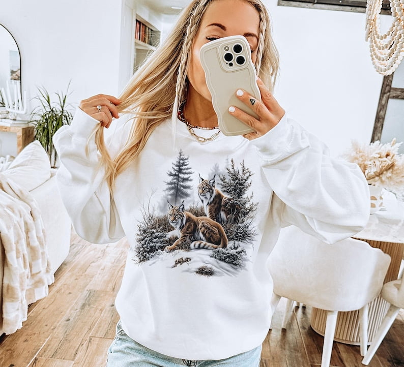 Retro Lynx Winter Forest Scene Sweatshirt Nineties 90s Vintage Lynxes ...