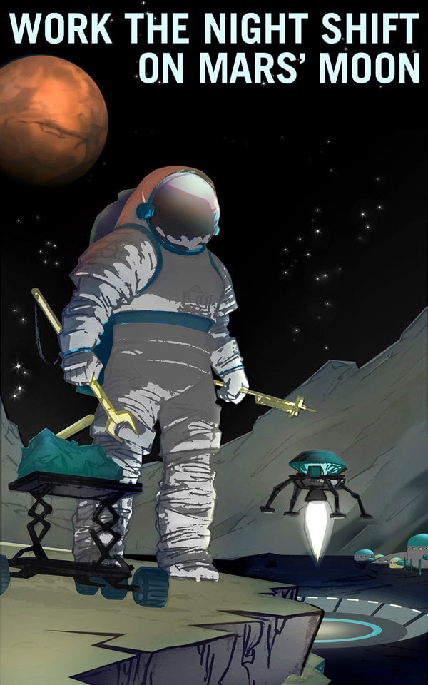 Retro MARS NASA Poster Phobos 'Mars Moons' Many Sizes Available ...