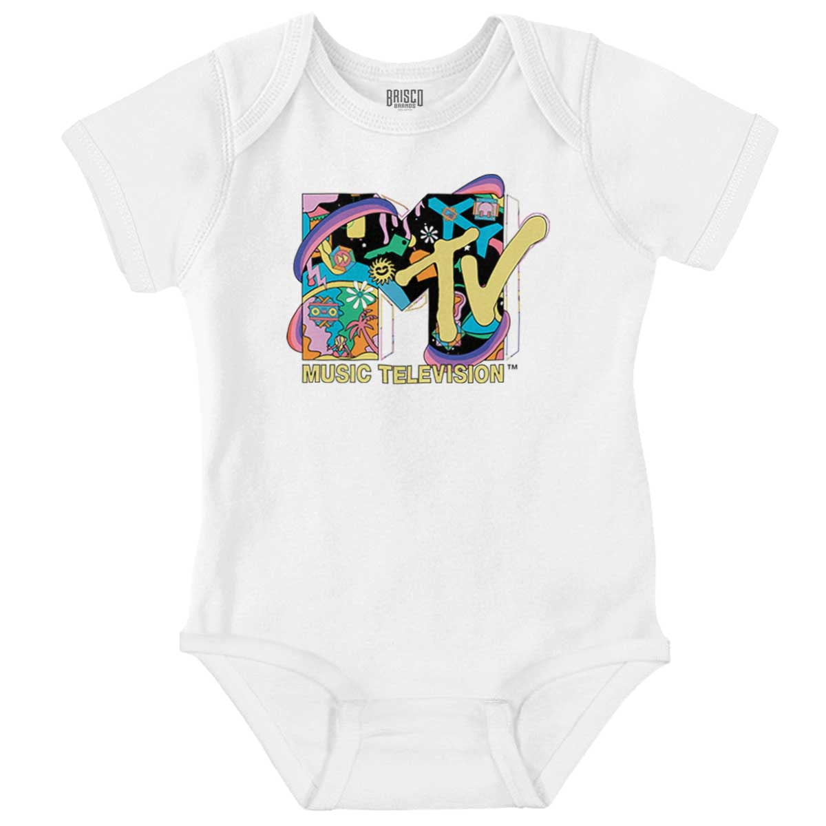 Retro MTV Rainbow Collage Logo Romper Boys or Girls Infant Baby Brisco ...