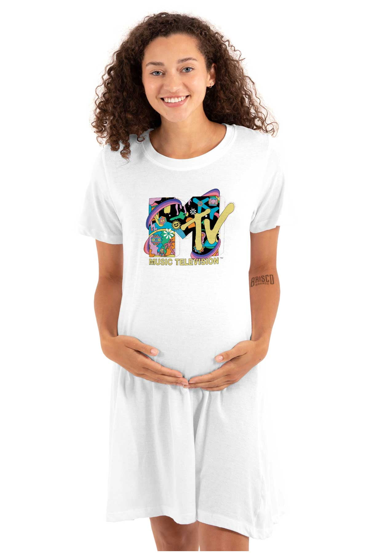 Retro MTV Rainbow Collage Logo Women's Maternity Dress Brisco Brands L ...