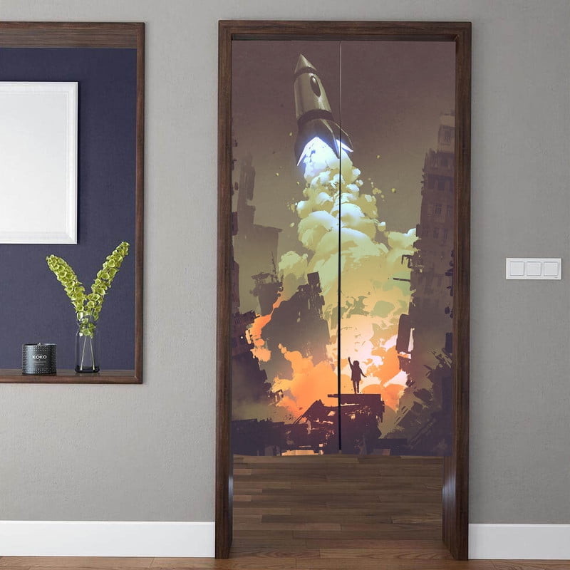 Retro Machinery Art Noren Beautiful Door Curtain, Rocket Launching ...