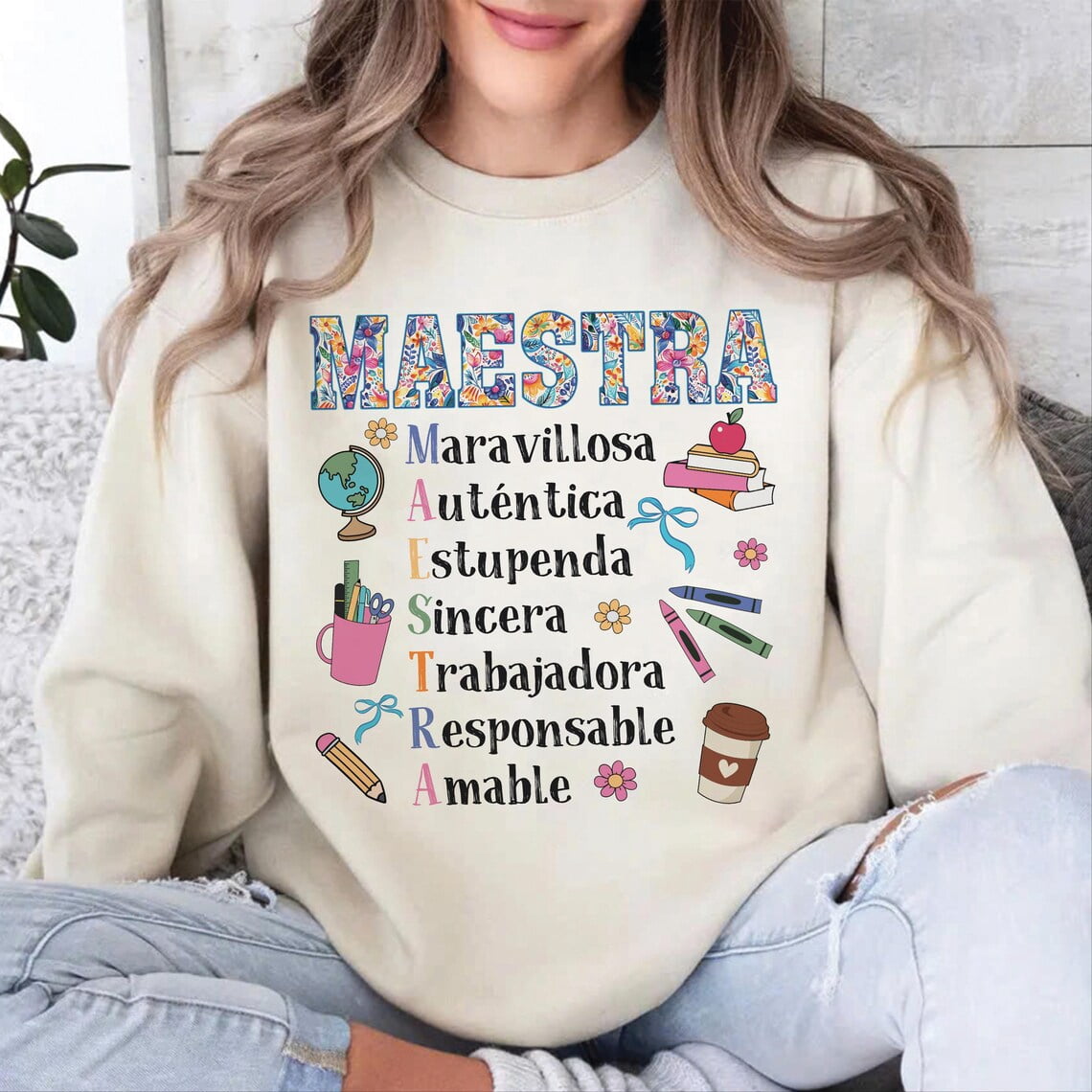 Retro Maestra Spanish Teacher Sweatshirt - Walmart.com