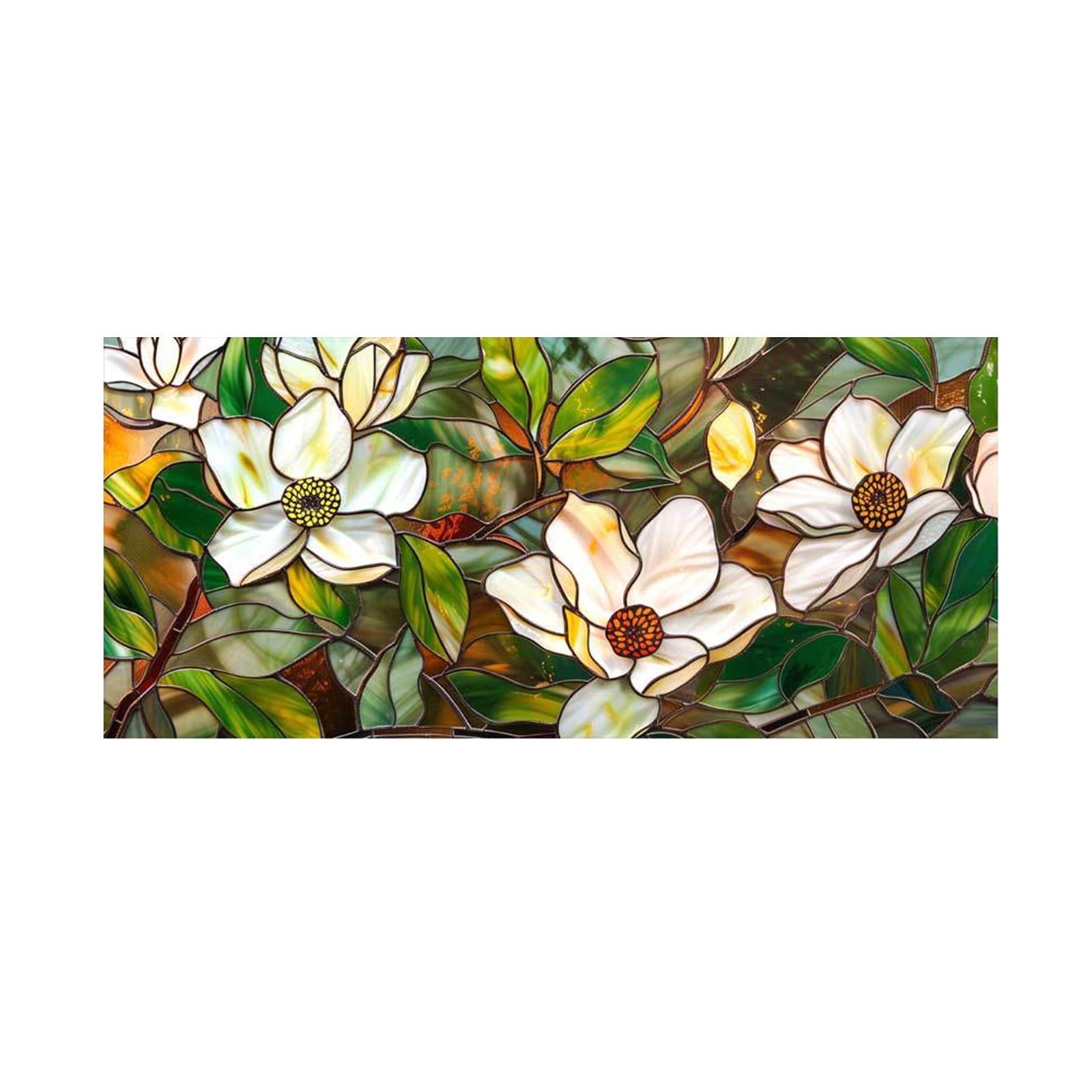 Retro Magnolia Flowers Window Privacy Film Stained Glass Decals ...