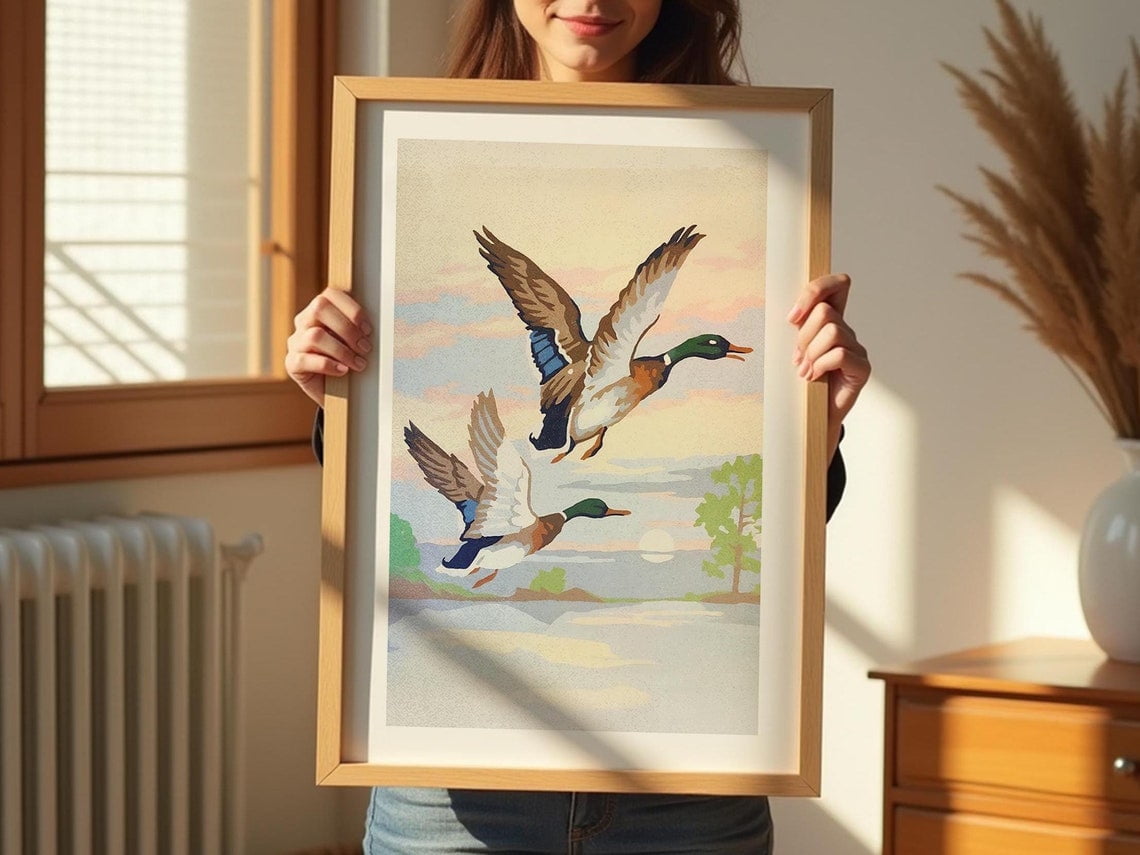 Retro Mallard Print Hunting Gift For Dad Mallard Bird Art Poster Home ...