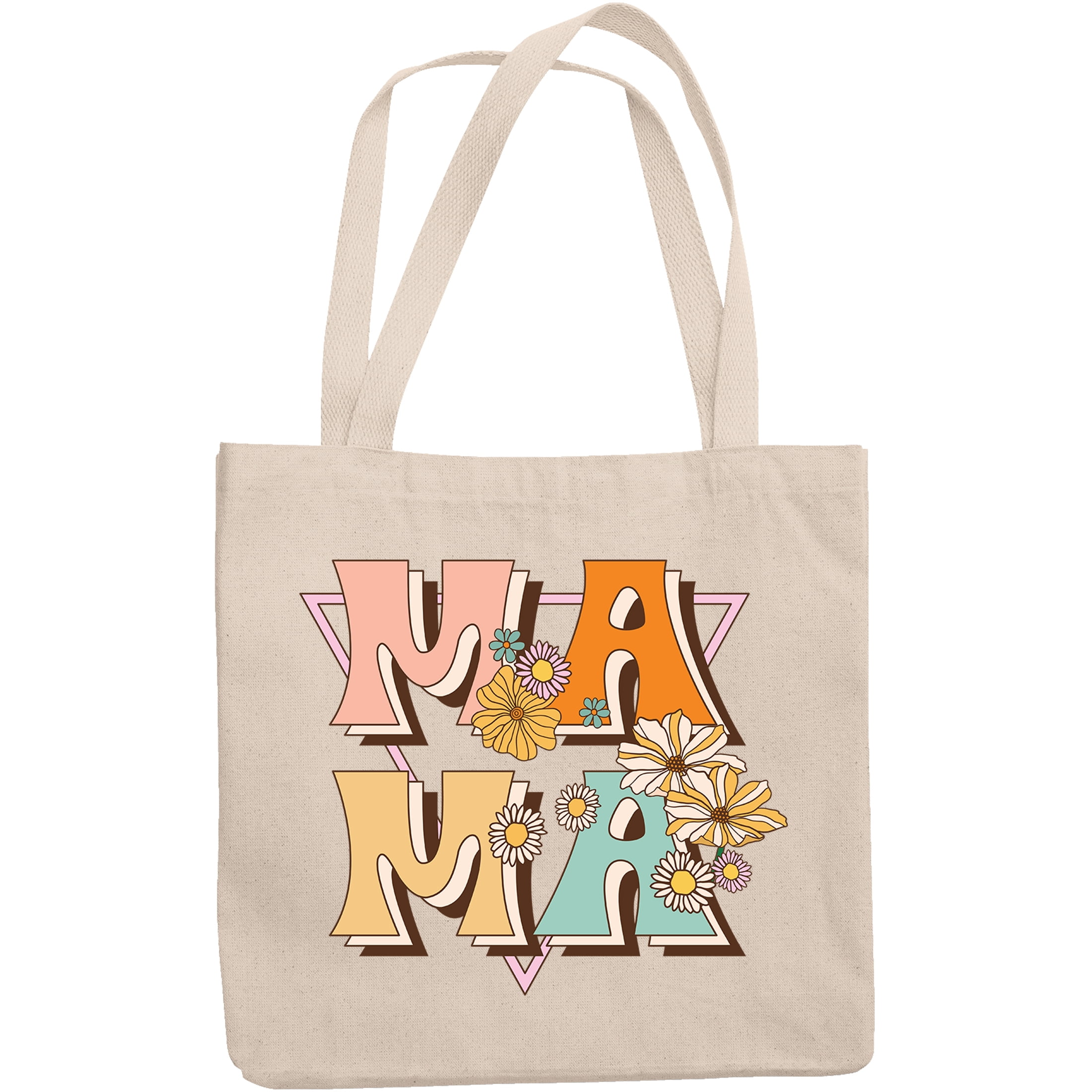 Retro Mama with Flowers Art Mother's Day Merch Gift, 12oz Canvas Tote ...