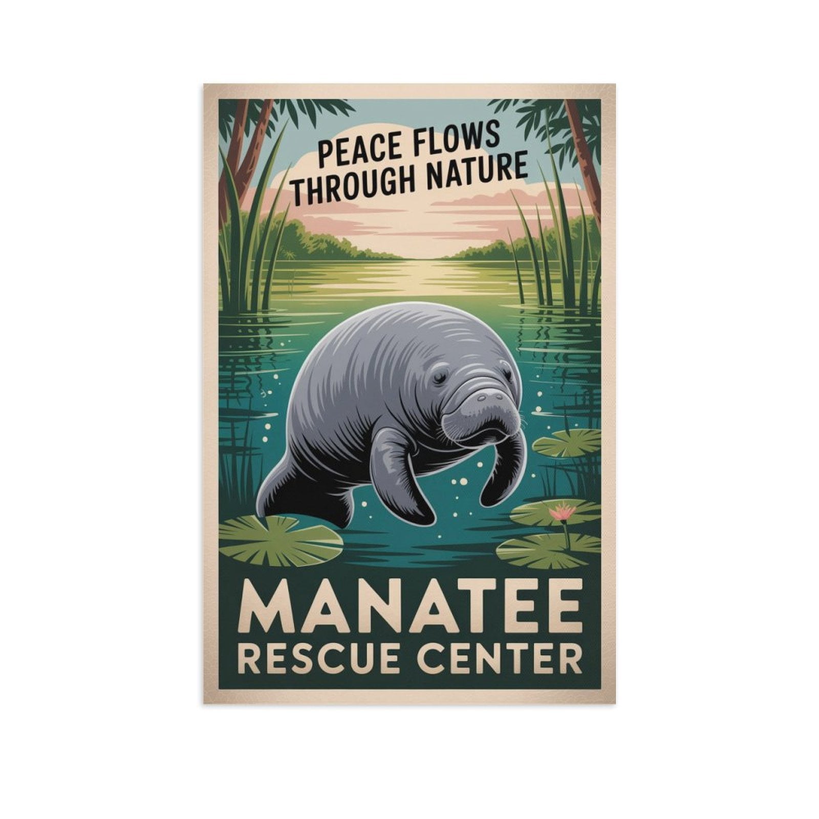 Retro Manatee Rescue Center Poster Inspirational Motivational Vintage ...