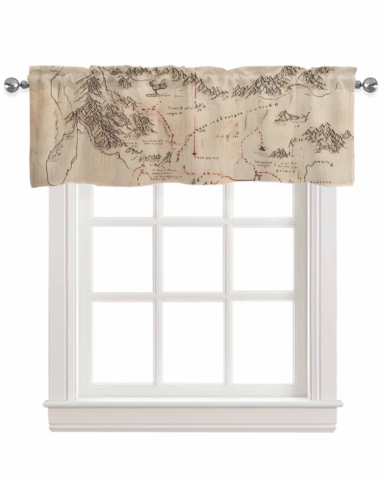 Retro Map Kitchen Valances for Windows Farmhouse Linen Window Valance ...