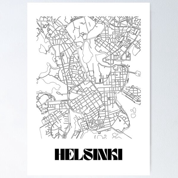 Retro Map Of Helsinki Finland Scandinavian Minimalist Line Drawing ...