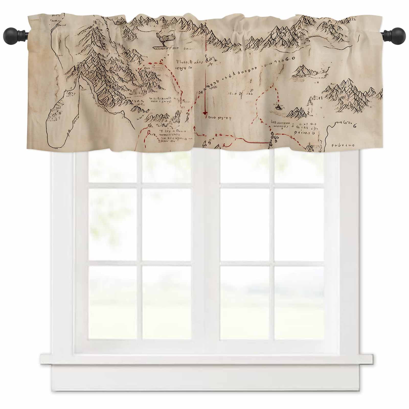 Retro Map Valances for Windows Farmhouse Kitchen Curtains Valances Rod ...