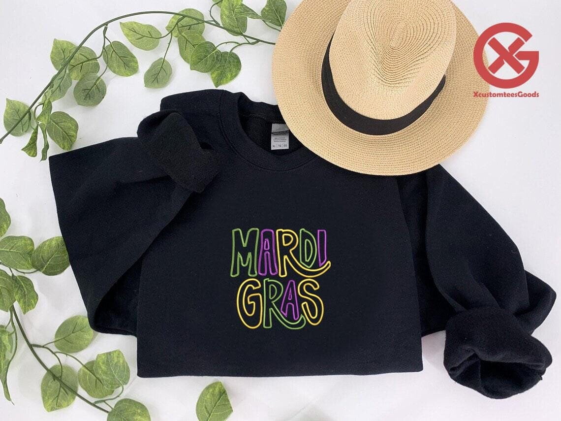 Retro Mardi Gras Embroidered Sweatshirt: Nola Carnival Sweater ...
