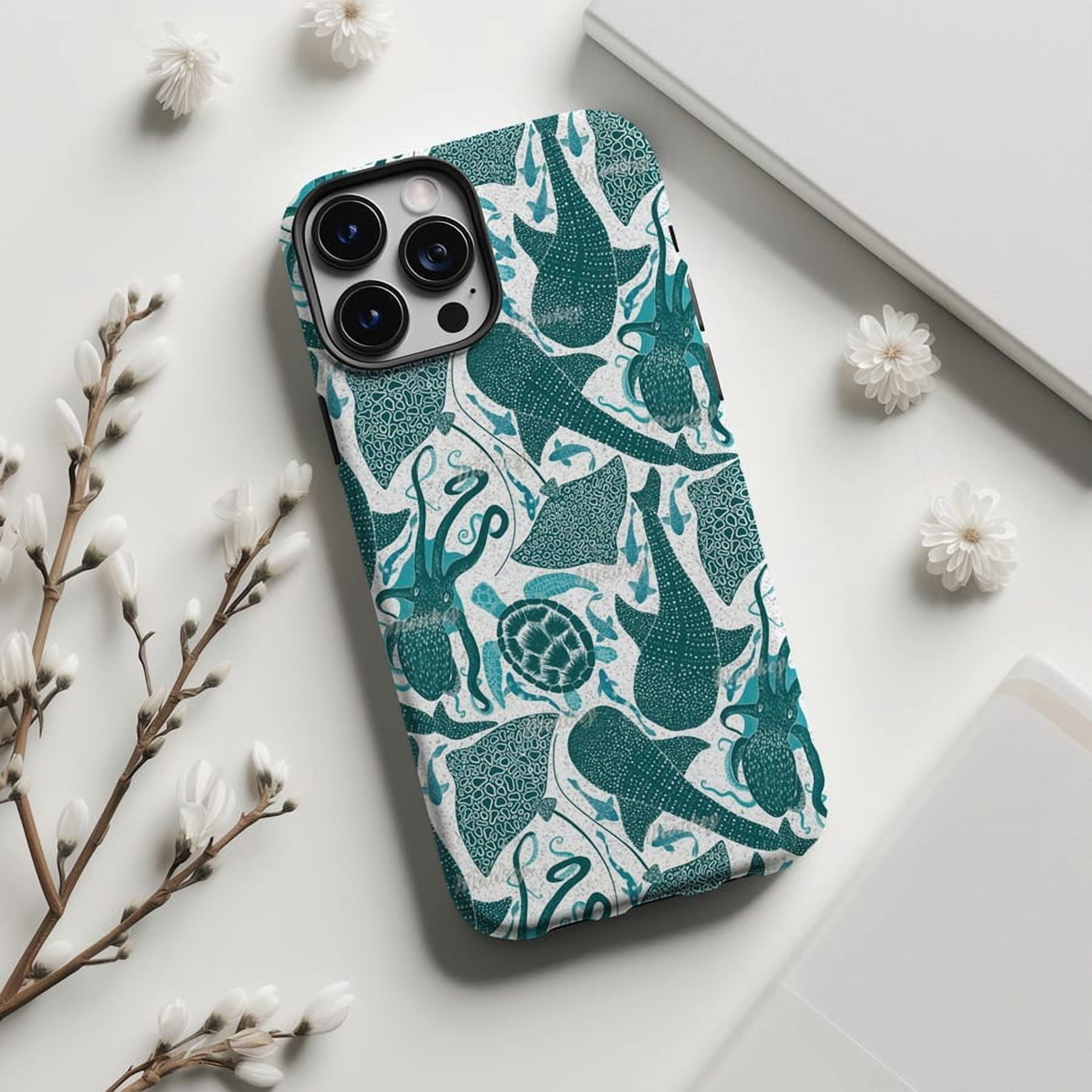 Retro Marine Animal Phone Case with Whale Shark, Octopus, and Turtle ...
