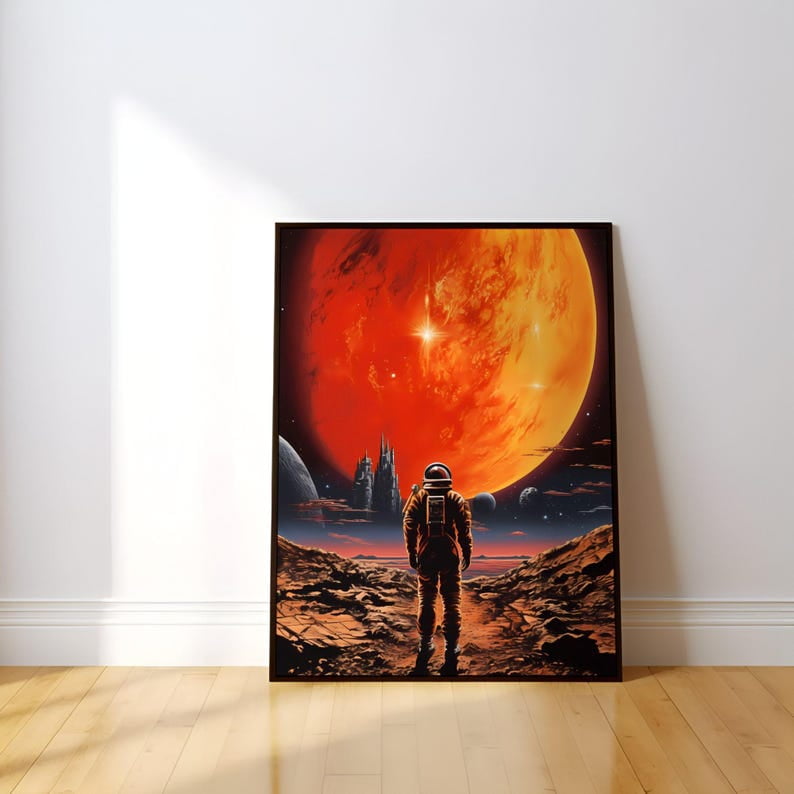 Retro Mars Journey Vintage Sci-Fi Canvas Cosmic Living Room Art ...