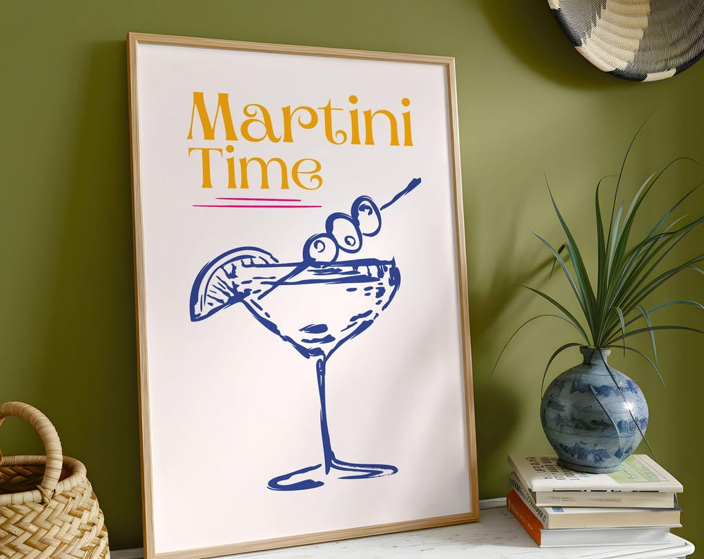 Retro Martini Mounted Poster - Premium Art Print For Home Bar Decor ...