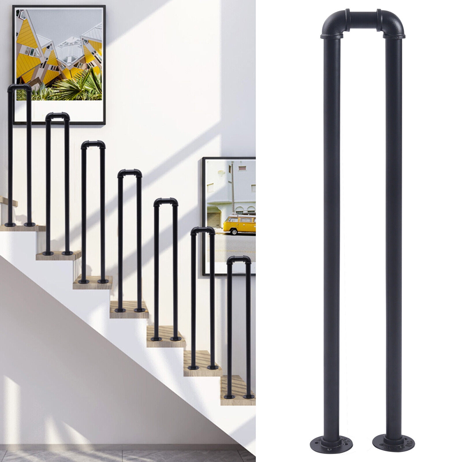 Retro Matte Black Stair Handrail Safety Non-Slip U-Shaped Support ...