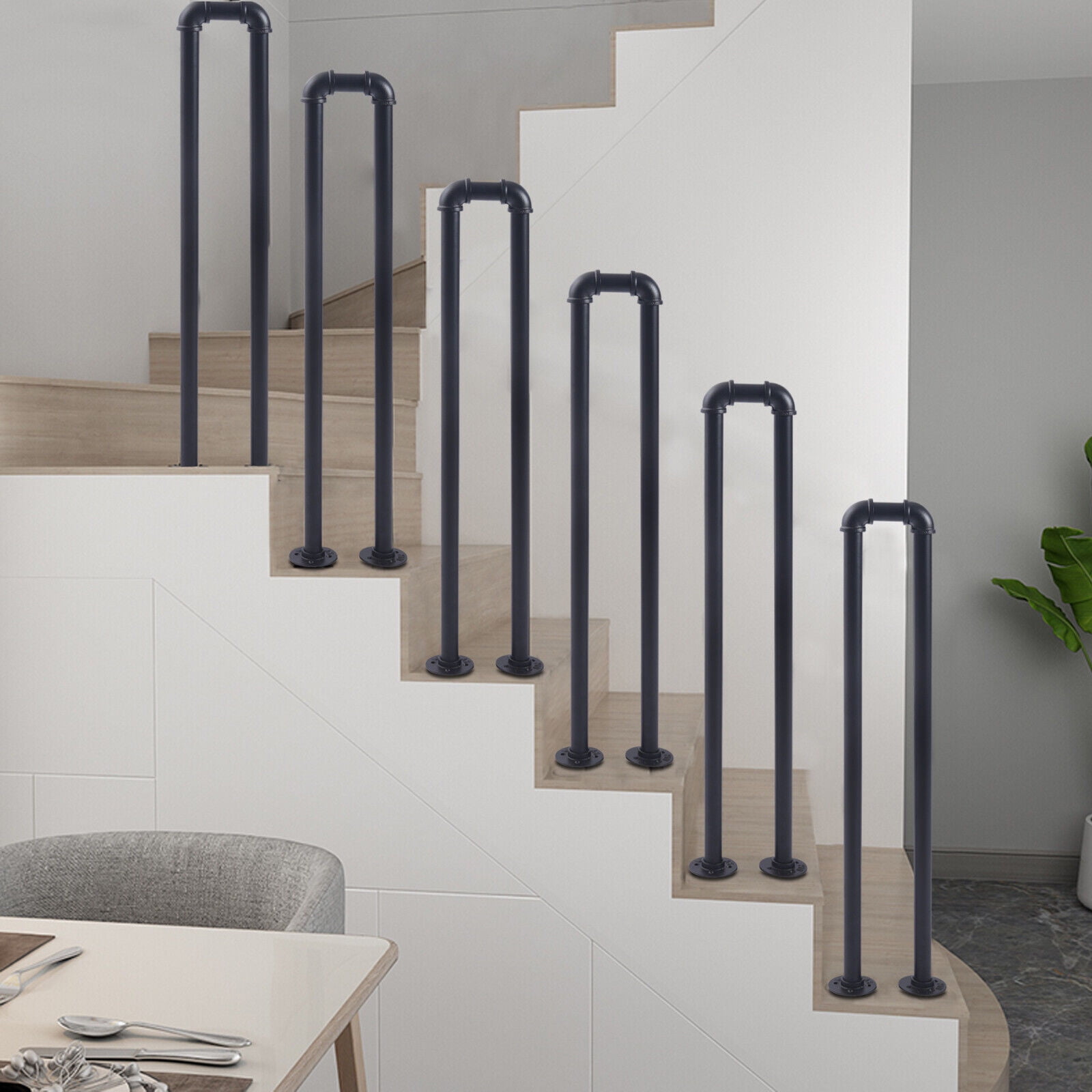 Retro Matte Black Stair Handrail Safety Non-Slip U-Shaped Support ...