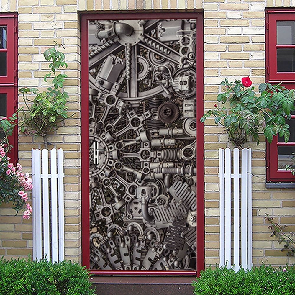 Retro Mechanical Steel Style 3D Door Stickers Waterproof PVC Iron ...