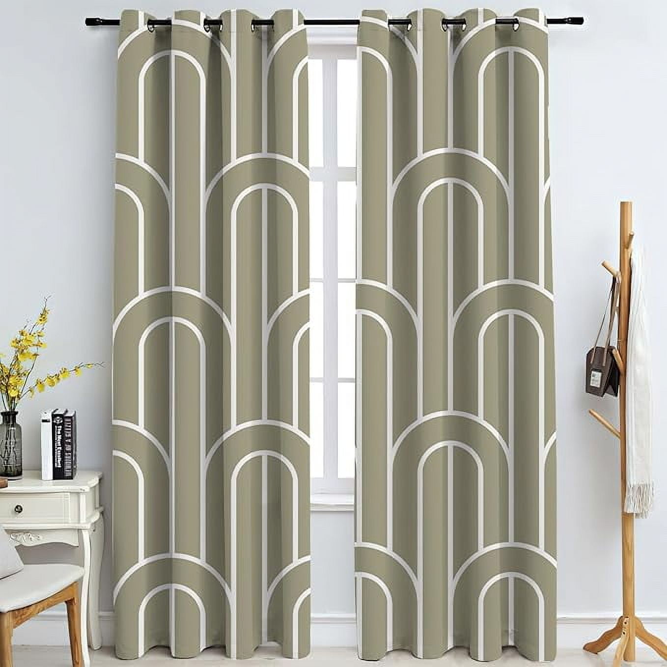 Retro Medieval Art Style Blackout Curtains, Abstract White Geometric ...