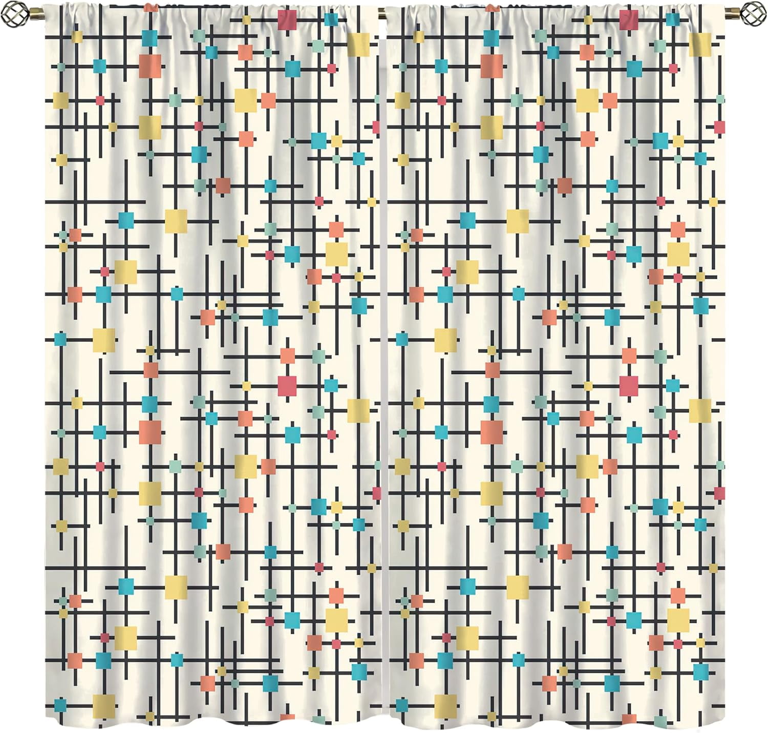 Retro Medieval Blackout Curtain, Abstract Modern Medieval Colorful Line ...