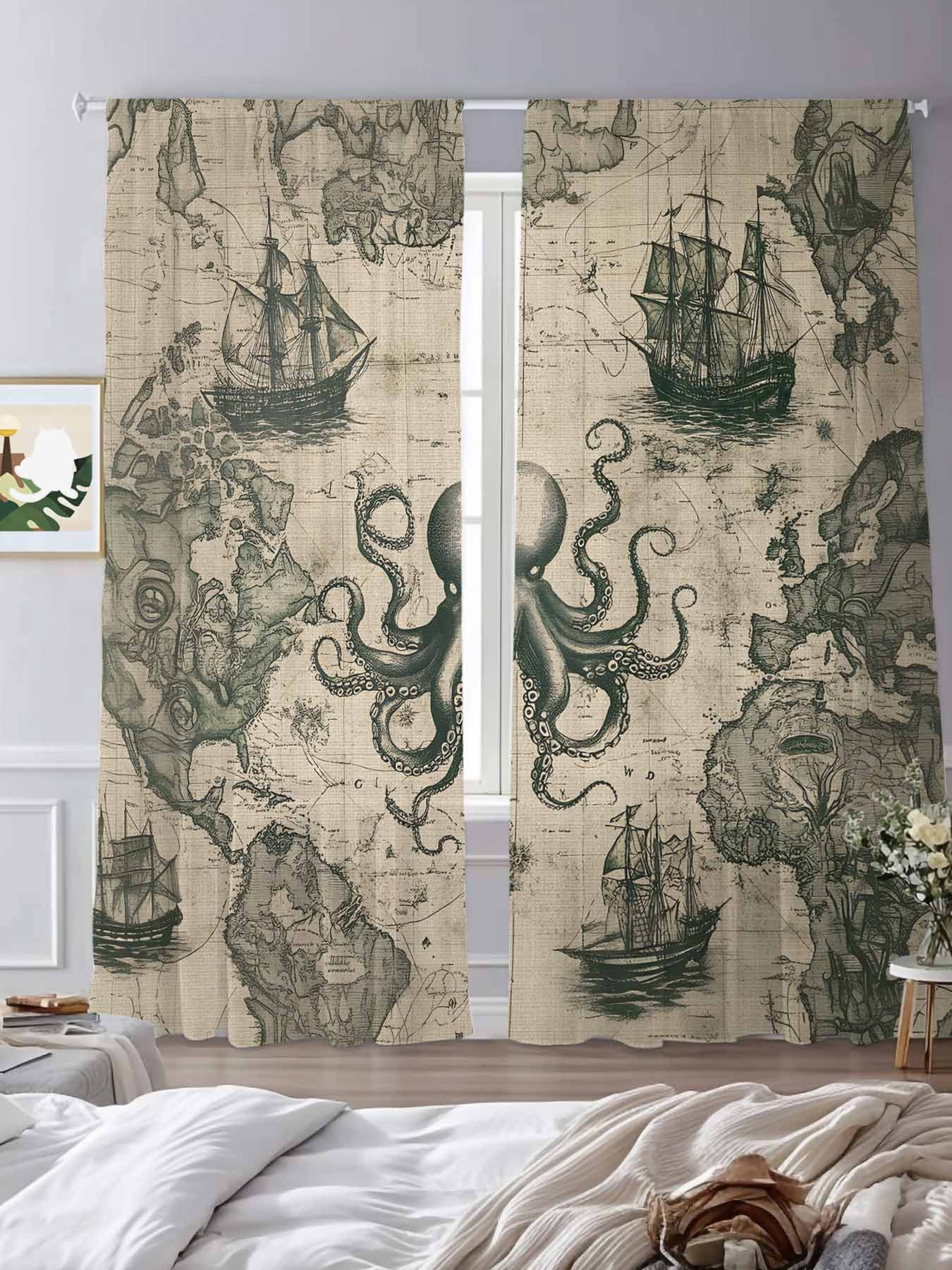 Retro Medieval Sheer Curtains 96 Inches Long 2 Panels, Semi Sheer Rod ...