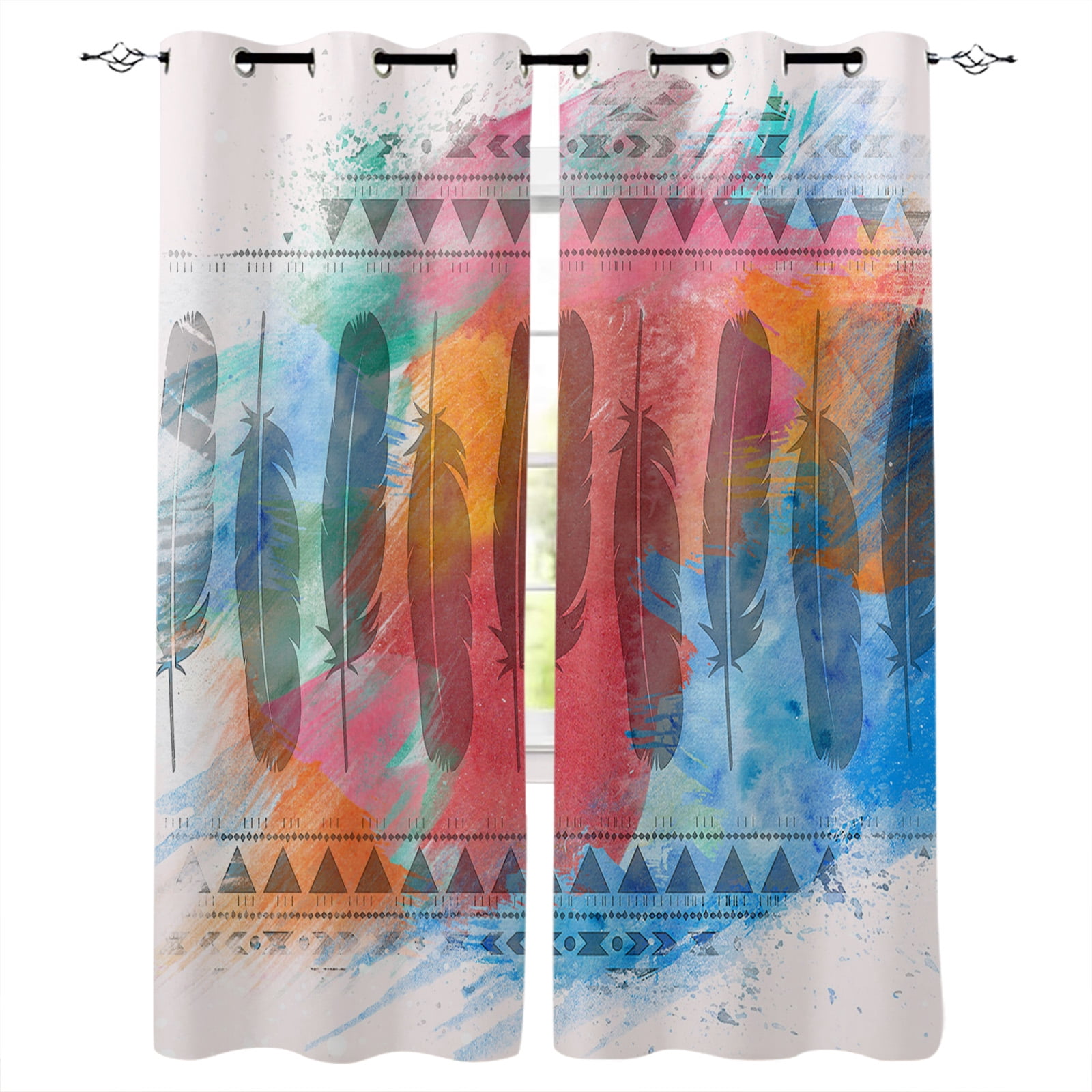 Retro Medieval Symbolism Feather Print Window Curtains Luxury European ...