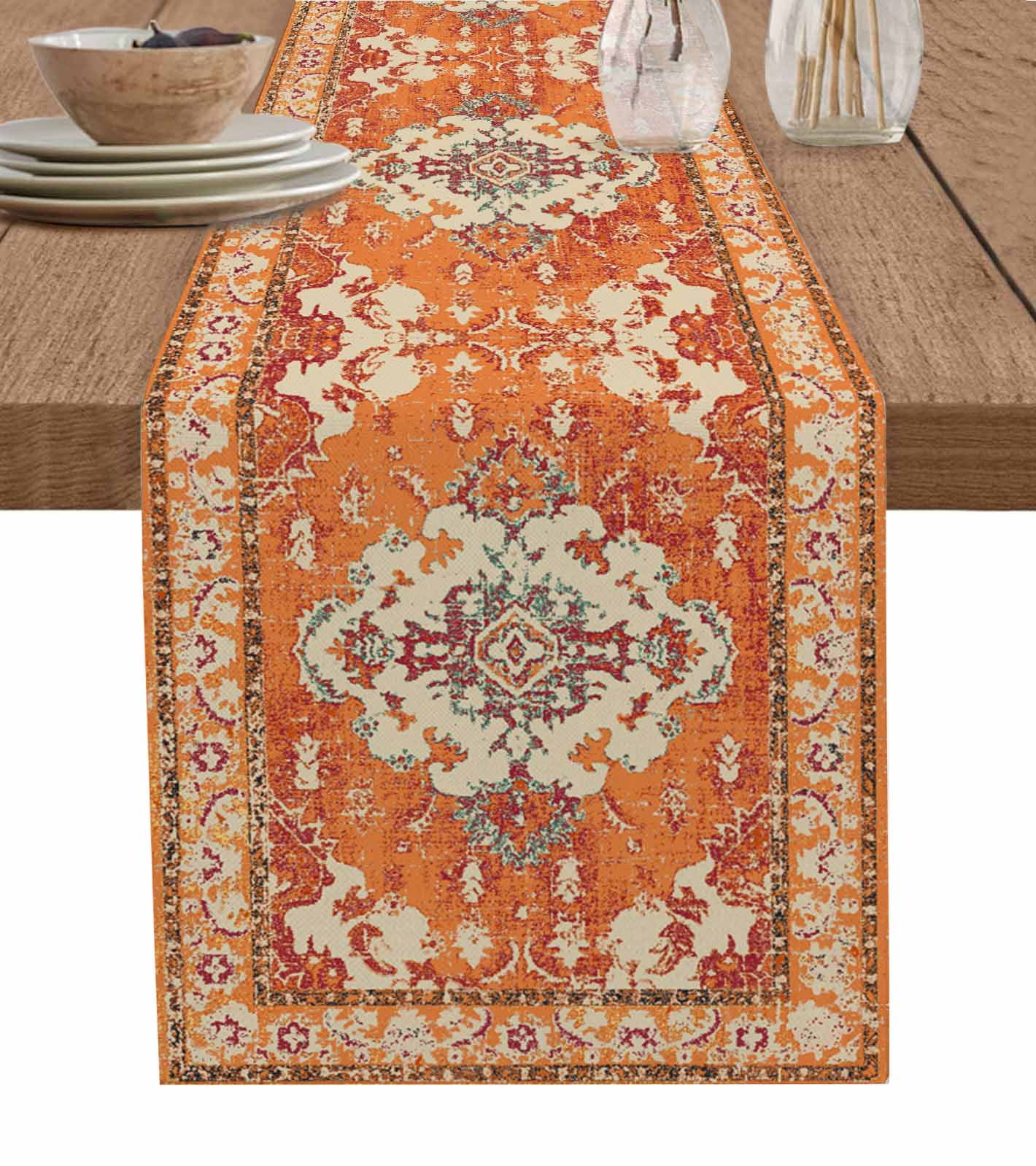 Retro Medieval Turkish Pattern Linen Table Runner Kitchen Table ration ...