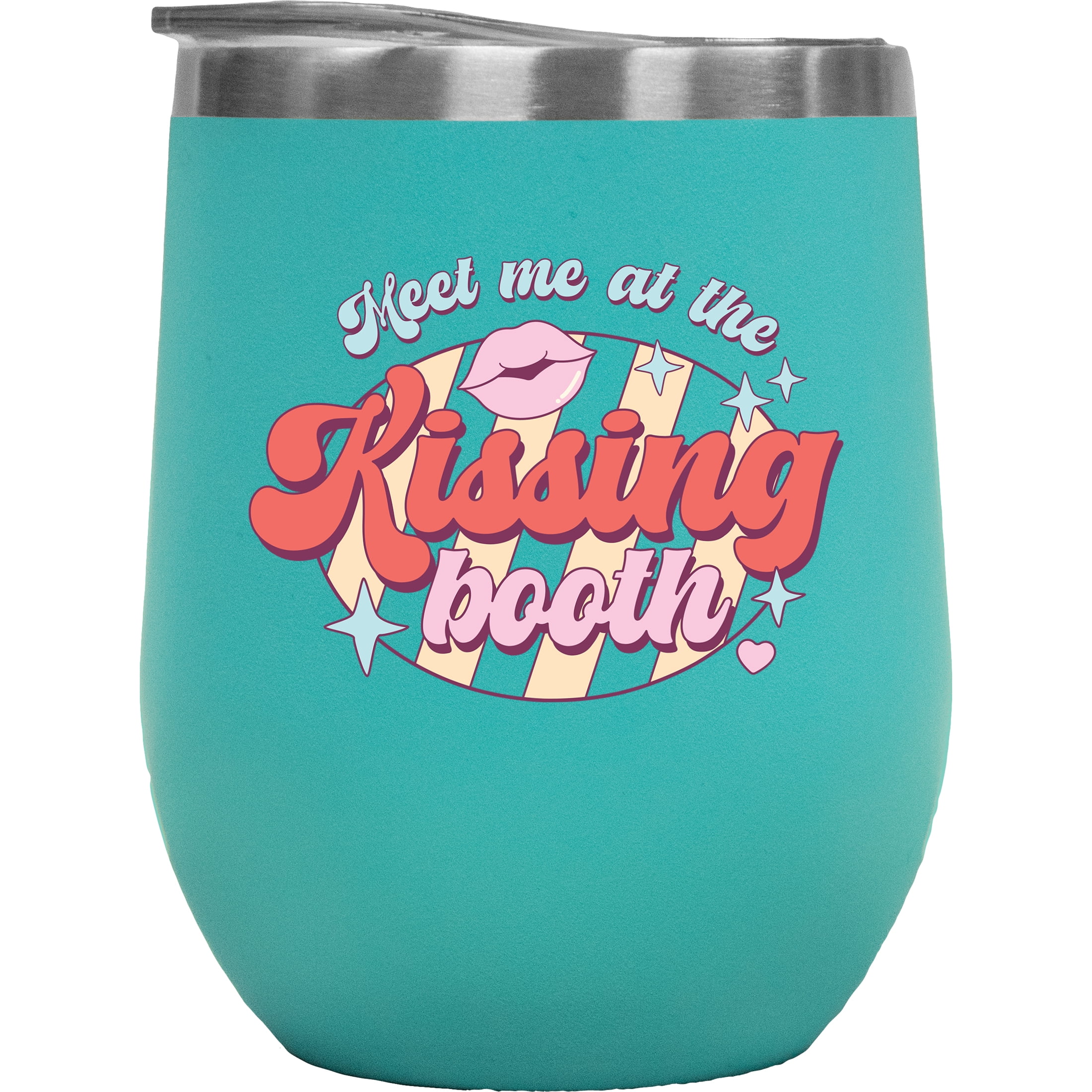 Retro Meet Me at the Kissing Booth, Valentine's Day Art Merch Gift, Mint 12oz Wine Tumbler ...
